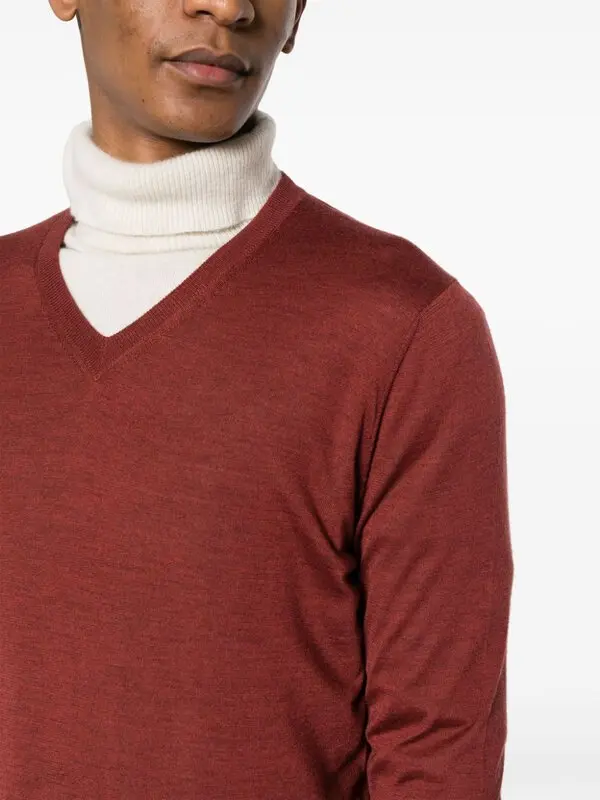 Colombo Fine-knit V-neck Jumper - Red