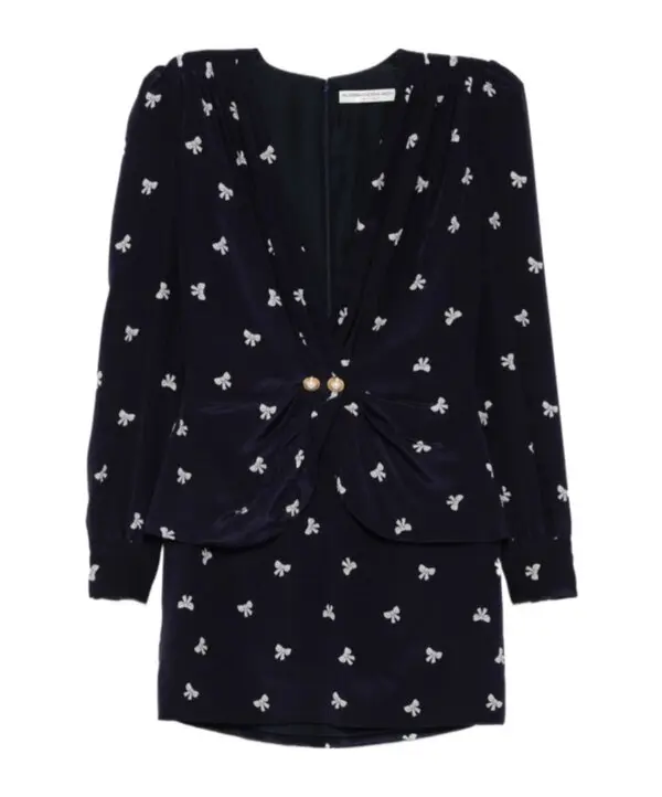 Alessandra Rich Navy Bow Printed Mini Dress - Navy Blue