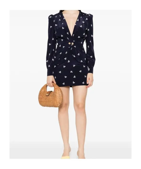 Alessandra Rich Navy Bow Printed Mini Dress - Navy Blue