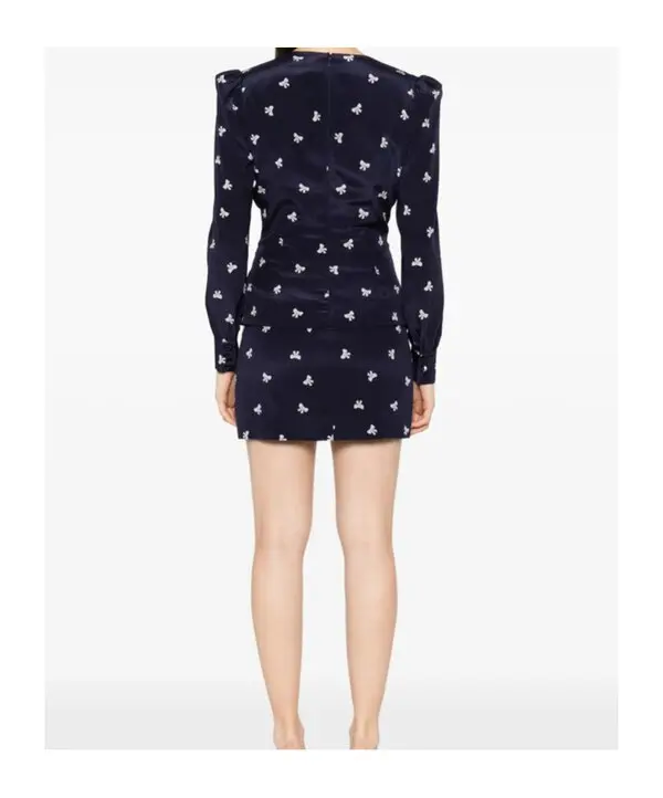 Alessandra Rich Navy Bow Printed Mini Dress - Navy Blue