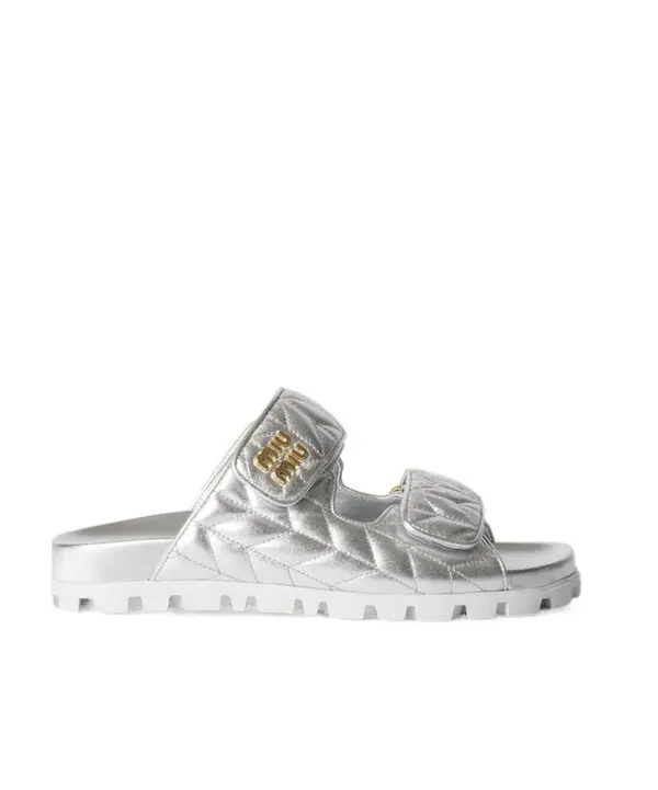 Miu Miu Quilted Slide Sandals - Silver