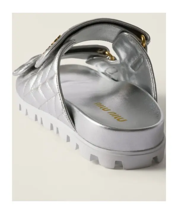 Miu Miu Quilted Slide Sandals - Silver