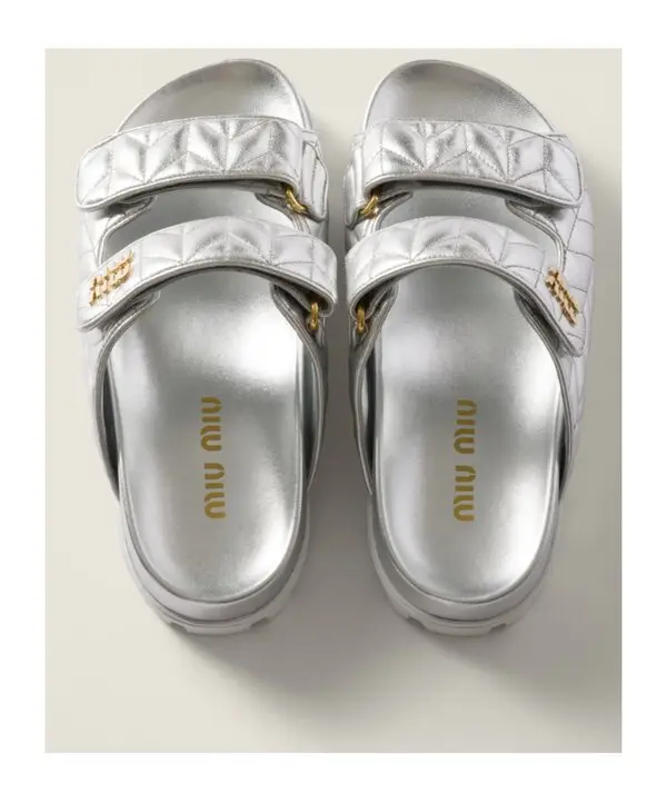 Miu Miu Quilted Slide Sandals - Silver