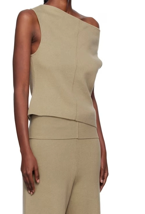 AYA MUSE Off-shoulder Knit Top With Pleated Seams - Acorn