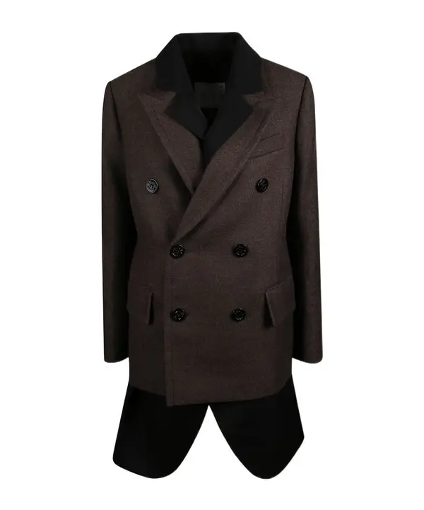 Sacai Double-breasted Wool Coat - Black