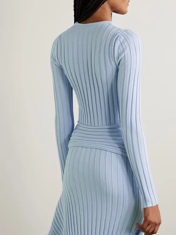 Stella McCartney Crew Neck Ribbed Knit Sweater With Asymmetrical Hem
