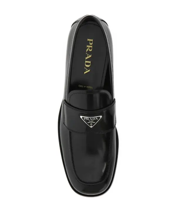 Prada Logo Plaque Slip-on Loafers - Black