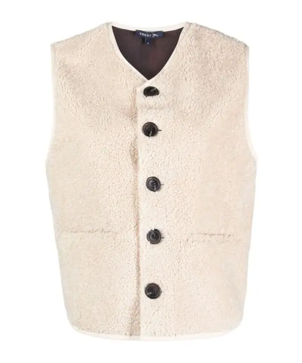 Soeur V-neck Sleeveless Vest With Button Closure - Ecru