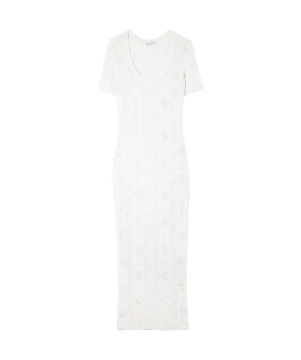 Alaïa Round Neck Short Sleeve Crochet Dress