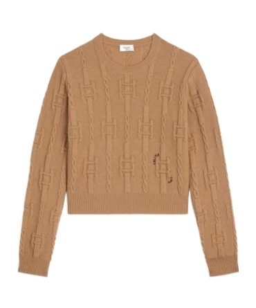 Celine Cashmere Crewneck Sweater With Chains Motif - Camel