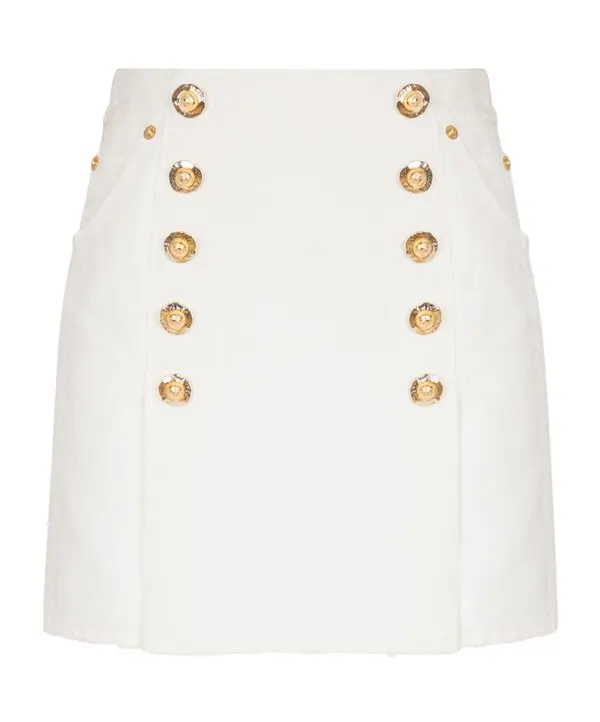 Balmain Embellished Coin Button Mini Skirt - White