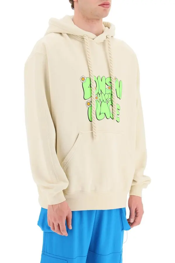 BONSAI Slogan Printed Drawstring Hoodie - White