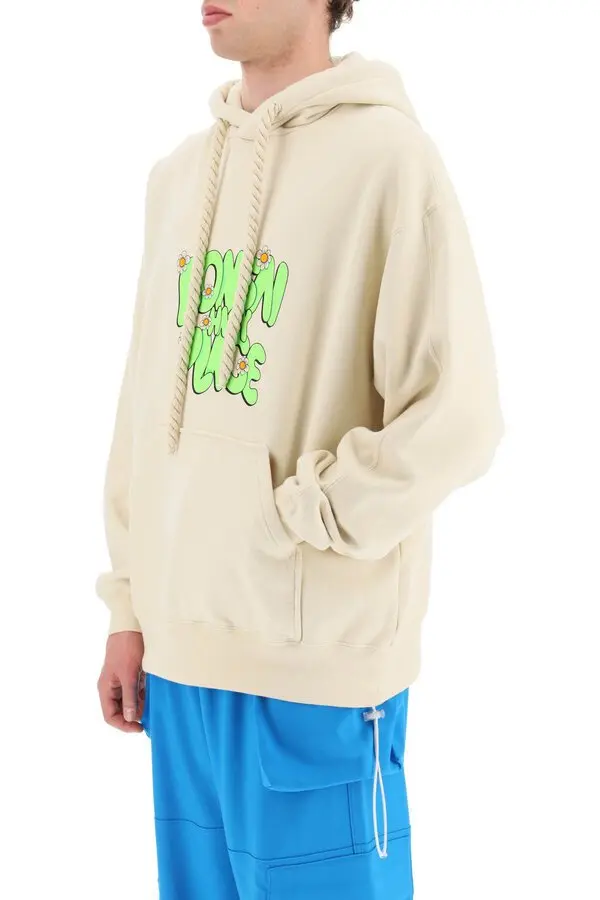 BONSAI Slogan Printed Drawstring Hoodie - White