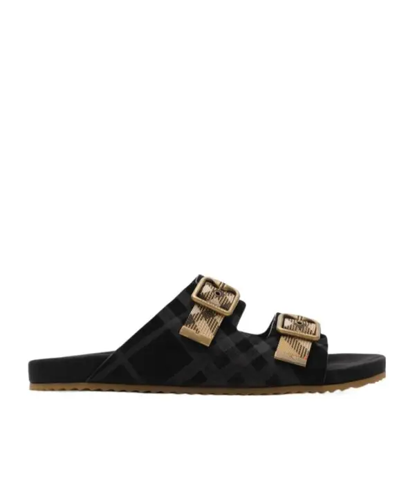 Burberry Buckled Check Flat Sandals - Black