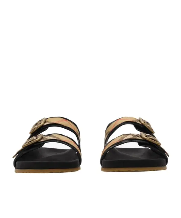 Burberry Checked Buckle Flat Sandals - Black