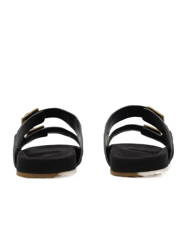 Burberry Checked Buckle Flat Sandals - Black