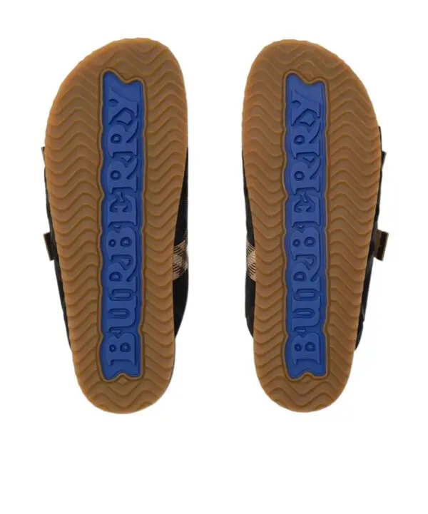 Burberry Checked Buckle Flat Sandals - Black