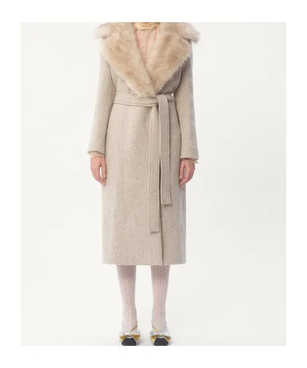 Valentino Garavani Open Front Belted Coat With Plush Neckline