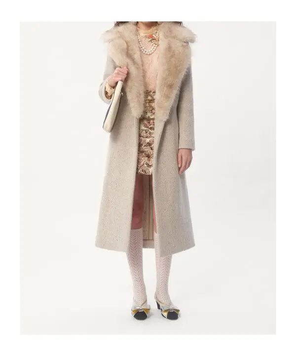 Valentino Garavani Open Front Belted Coat With Plush Neckline