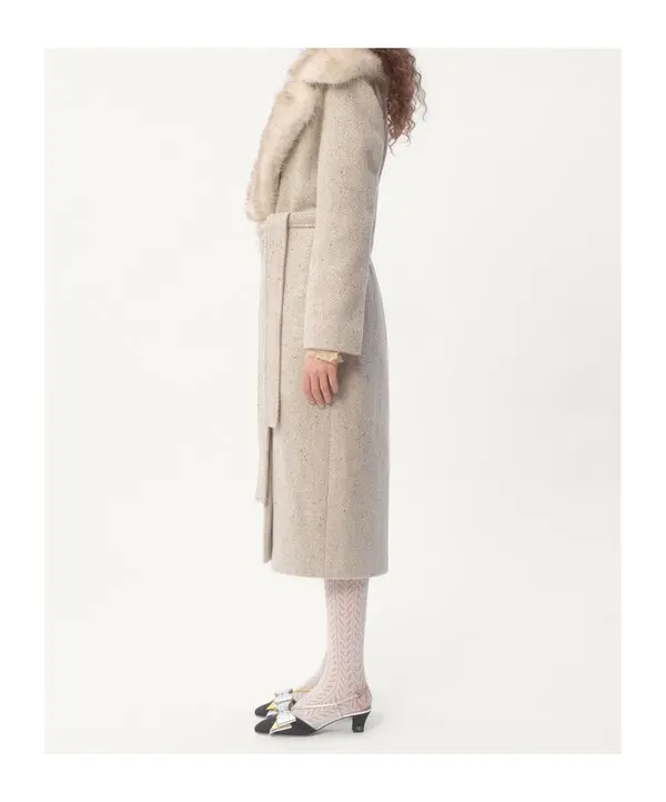 Valentino Garavani Open Front Belted Coat With Plush Neckline
