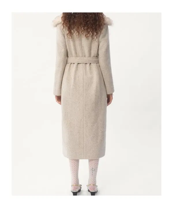 Valentino Garavani Open Front Belted Coat With Plush Neckline