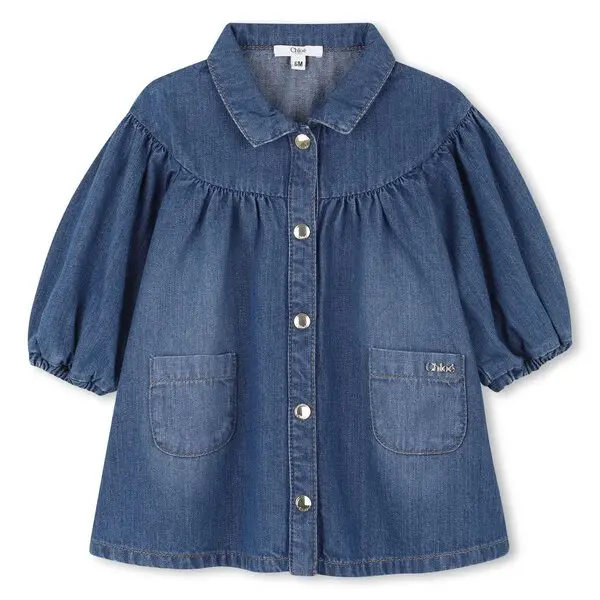Chloé Denim Dress With Elasticated Cuffs And Pockets - Blue