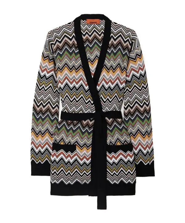 Missoni Belted Striped Jacquard-knit Cardigan - Black