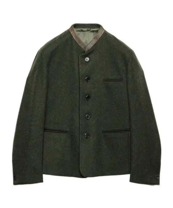 Prada Long Sleeve Wool Jacket With Leather Trim