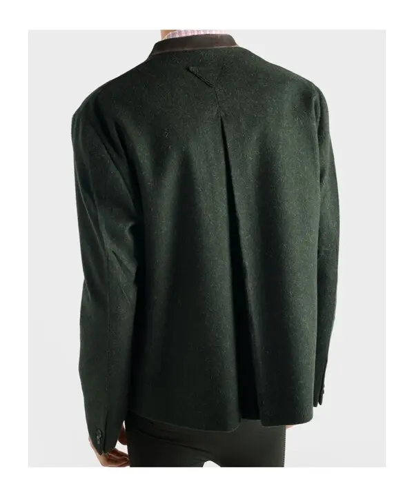 Prada Long Sleeve Wool Jacket With Leather Trim