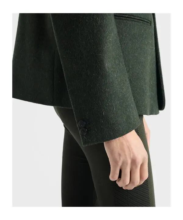 Prada Long Sleeve Wool Jacket With Leather Trim