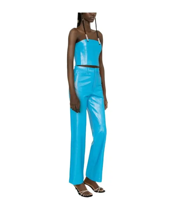 ROTATE BY BIRGER CHRISTENSEN High-rise Coated Straight-leg Trousers - Blue