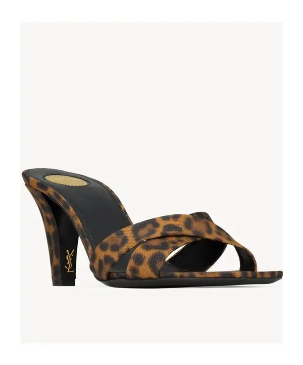 Saint Laurent Jill Leopard Print Mules - Black