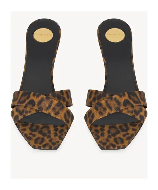 Saint Laurent Jill Leopard Print Mules - Black