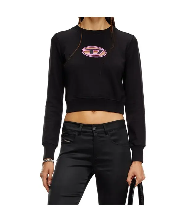 DIESEL® F-slimmy-od Cropped Sweatshirt With Cut-out Logo - Black