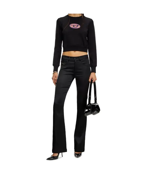 DIESEL® F-slimmy-od Cropped Sweatshirt With Cut-out Logo - Black