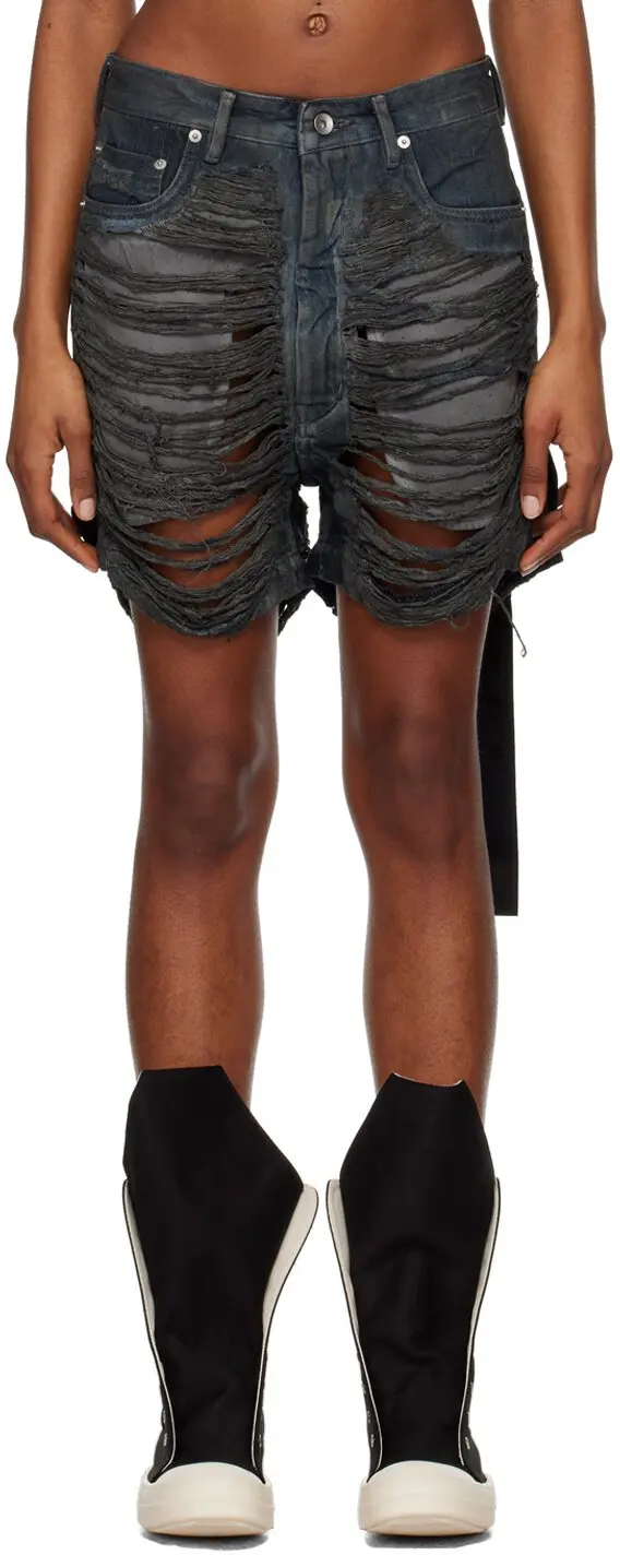 Rick Owens Geth Cut-off Distressed Denim Shorts