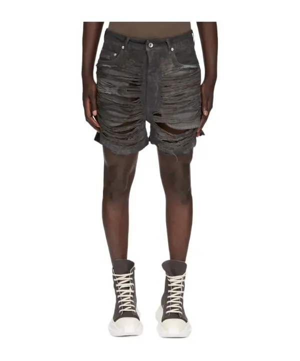 Rick Owens Geth Cut-off Distressed Denim Shorts