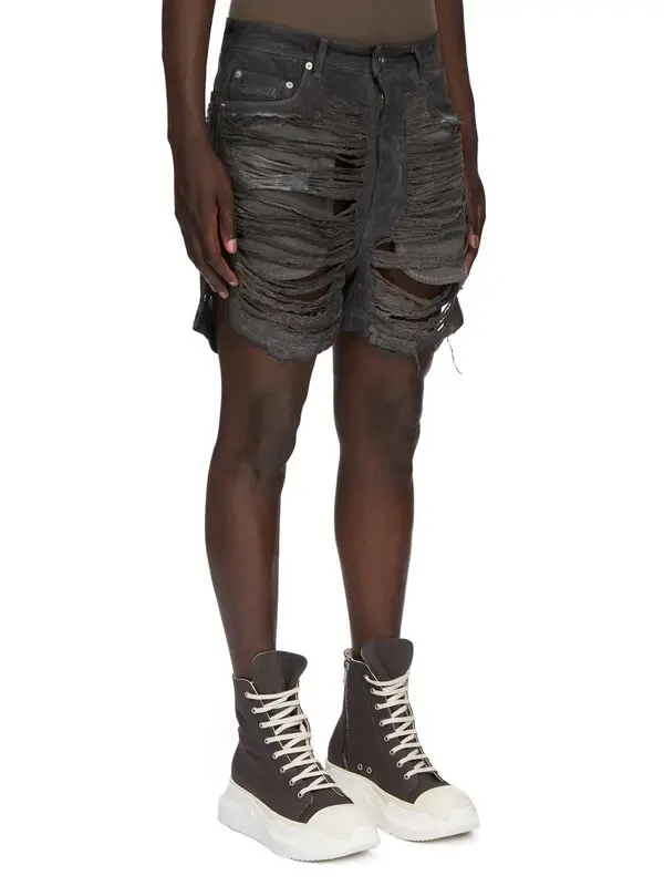 Rick Owens Geth Cut-off Distressed Denim Shorts