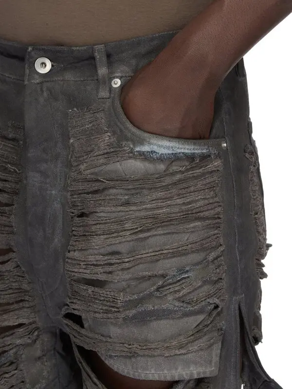 Rick Owens Geth Cut-off Distressed Denim Shorts