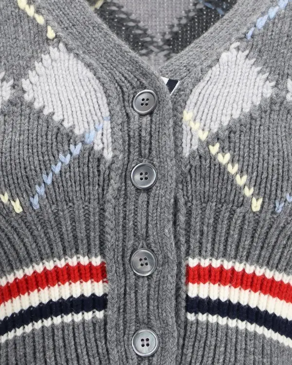 Thom Browne Argyle Intarsia Knitted Cardigan - Gray