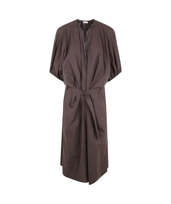 Brunello Cucinelli Embellished Belted Midi Dress - Black