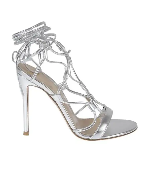 GIANVITO ROSSI Silver Strappy High Heel Sandals