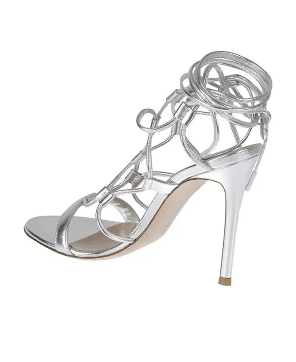 GIANVITO ROSSI Silver Strappy High Heel Sandals
