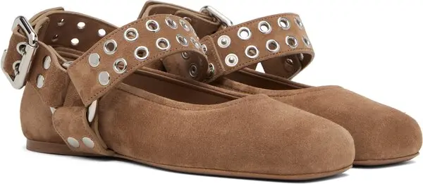 Alaïa Buckled Square Toe Ballet Flats - Brown