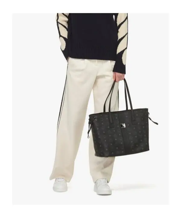 Mcm Reversible Liz Monogrammed Tote Bag With Removable Pouch - Black