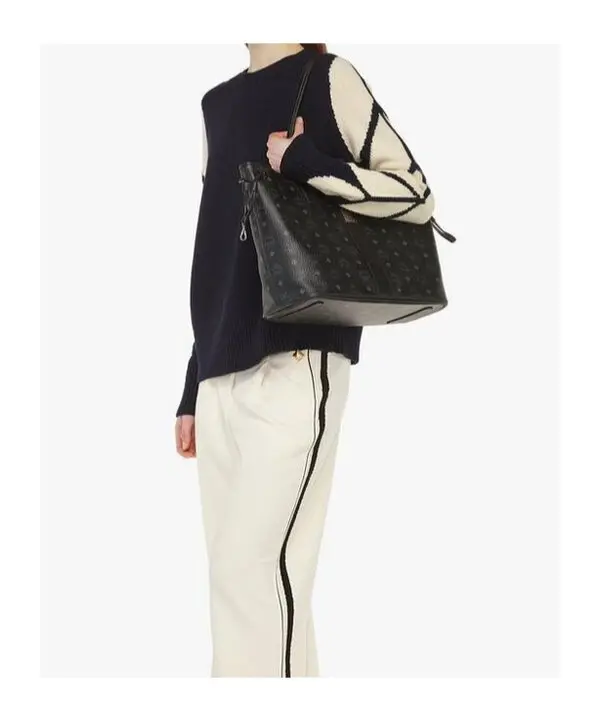 Mcm Reversible Liz Monogrammed Tote Bag With Removable Pouch - Black
