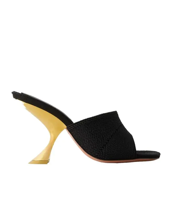 Amina Muaddi Cotton Mules With Gold-tone Heel - Black