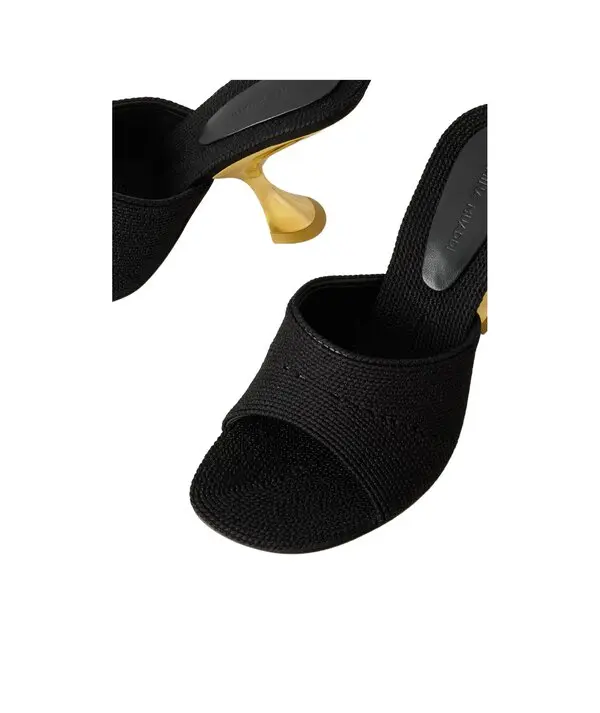 Amina Muaddi Cotton Mules With Gold-tone Heel - Black