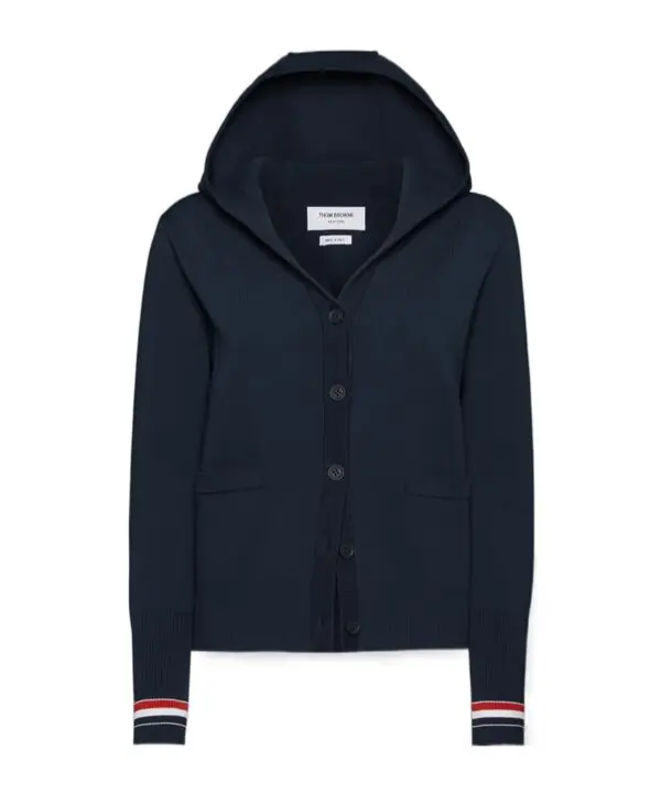Thom Browne Knitted Cardigan With Iconic Stripes - Navy Blue