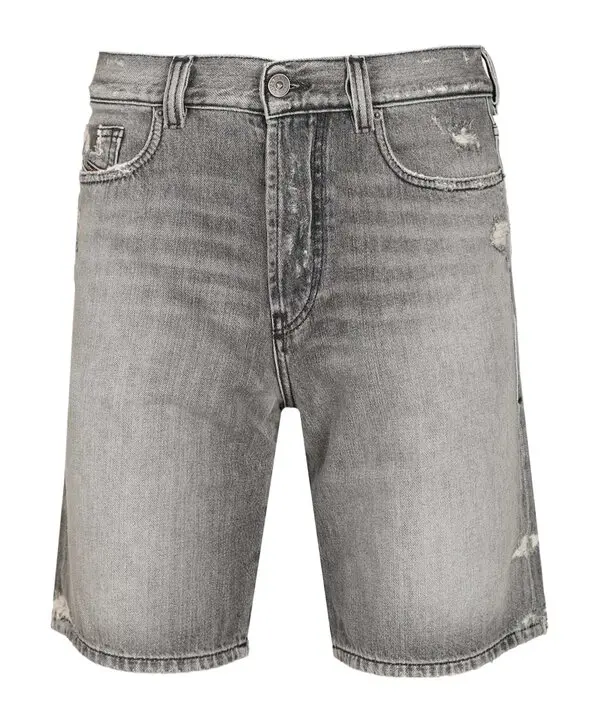 DIESEL® Regular Fit Distressed Denim Shorts - Gray